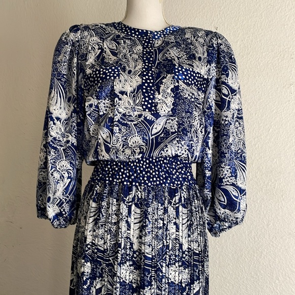 Diane Freis | Dresses | Vintage Diane Freis Pleated Dress Floral Polka ...